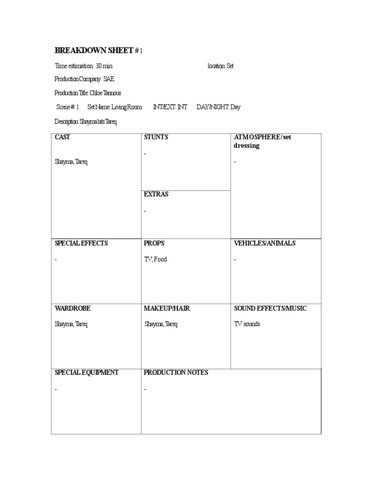 Script Breakdown Sheets PDF | PDF