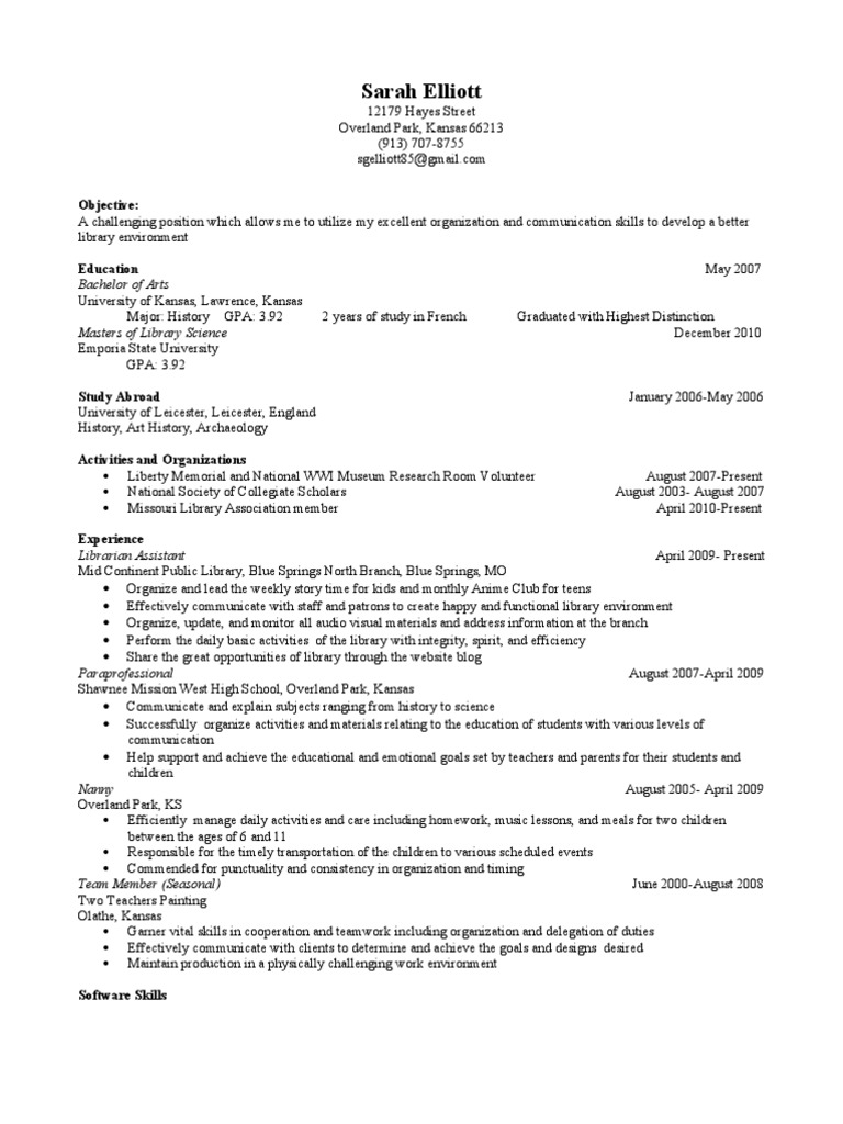Sarah Elliott Resume | PDF