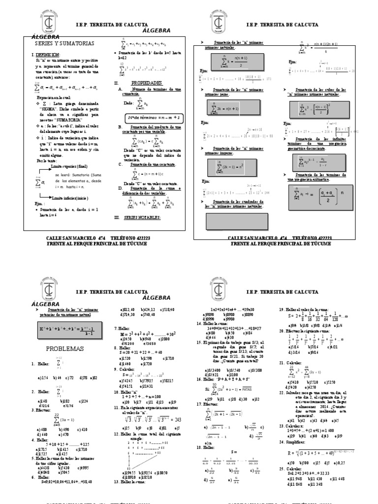 SERIES Y SUMATORIAS-teoria y Practica | PDF | Suma | Notación Matemática