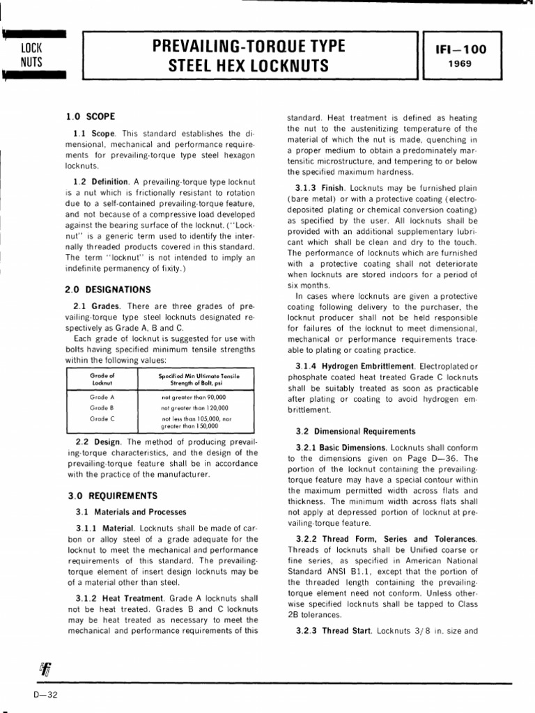 IFI-100 Prevailing Torque Locknuts | PDF | Screw | Machines