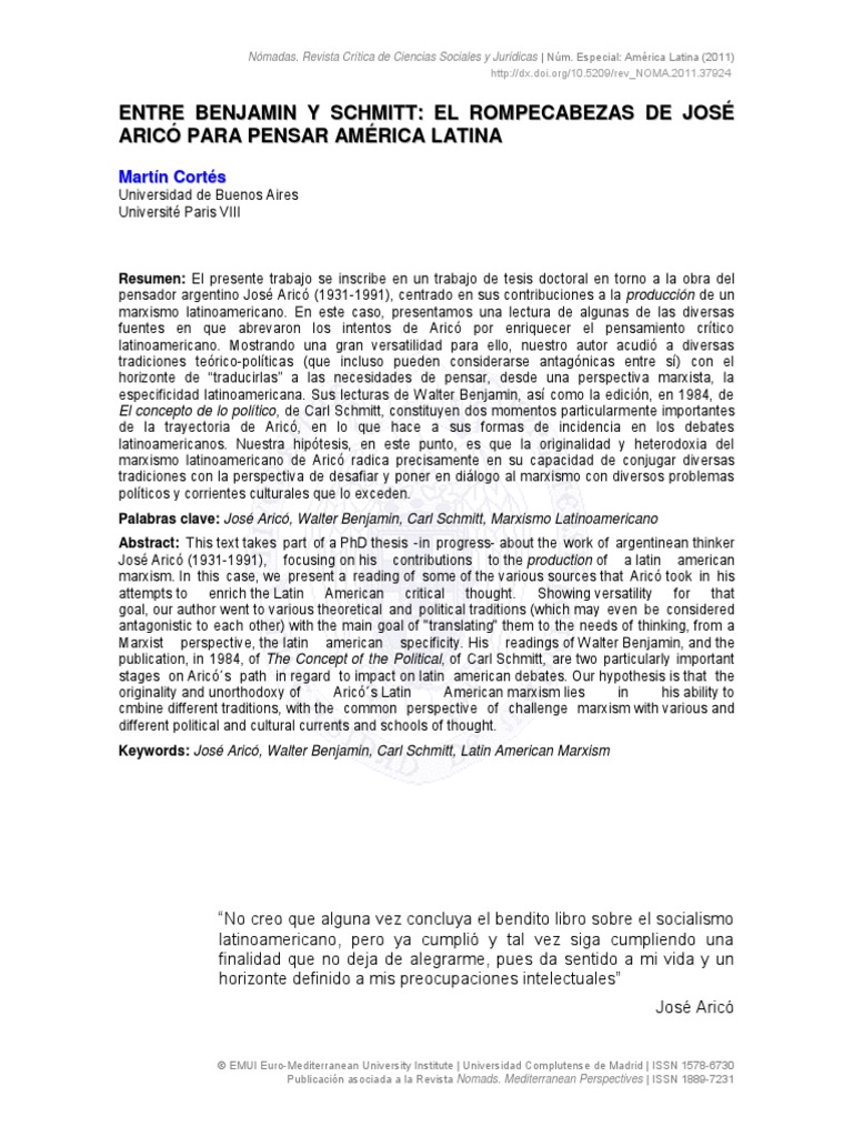 Arico - Entre Benjamin y Schmitt PDF | PDF