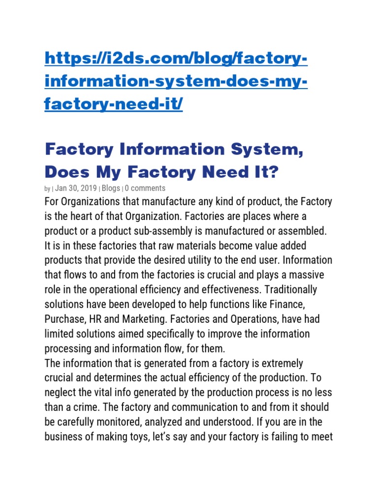 Factory Information System, Does My Factory Need It? | PDF | Factory ...
