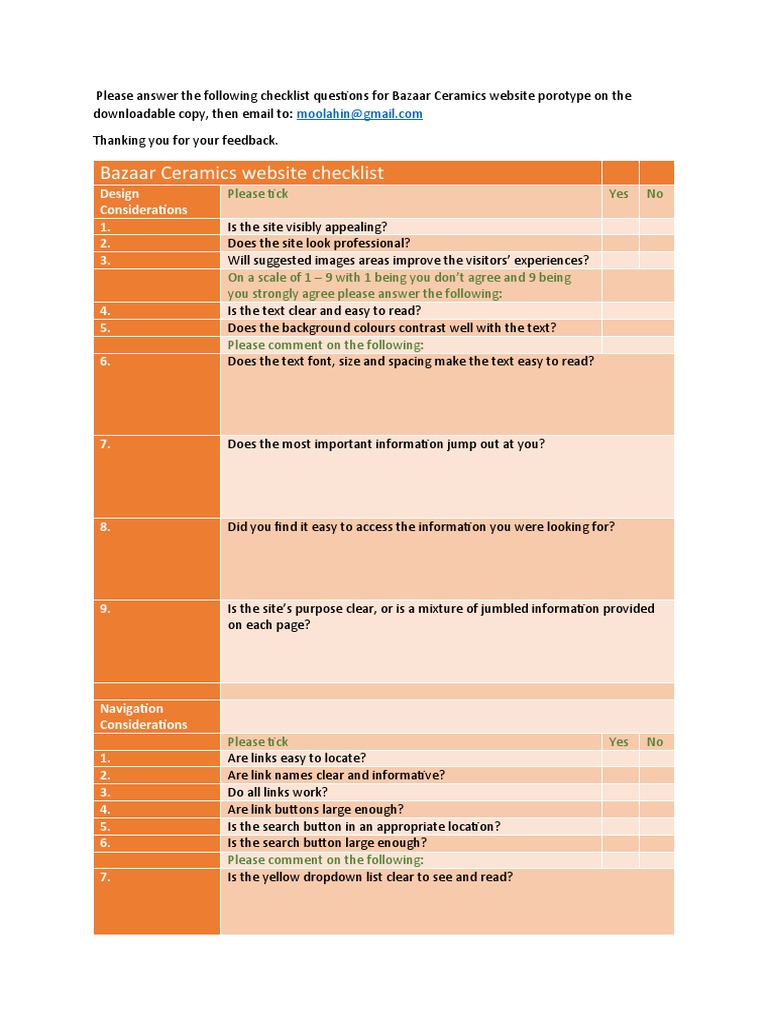 Bazaar Ceramics Website Checklist: Design Considerations 1. 2. 3 ...