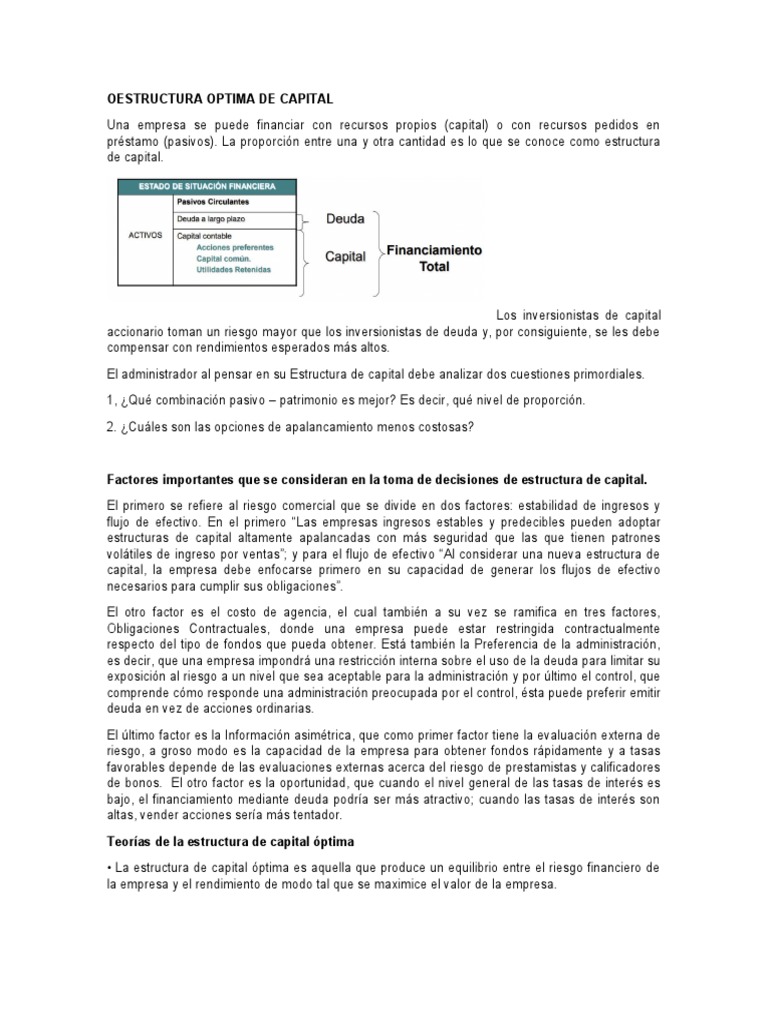 ESTRUCTURA OPTIMA DE CAPITAL, Modelo Modiglianni y Miller | PDF ...