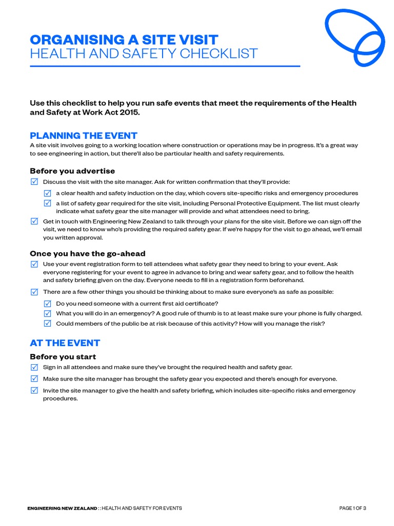 Health and Safety Checklist SITEVISIT | PDF | Safety | Occupational ...
