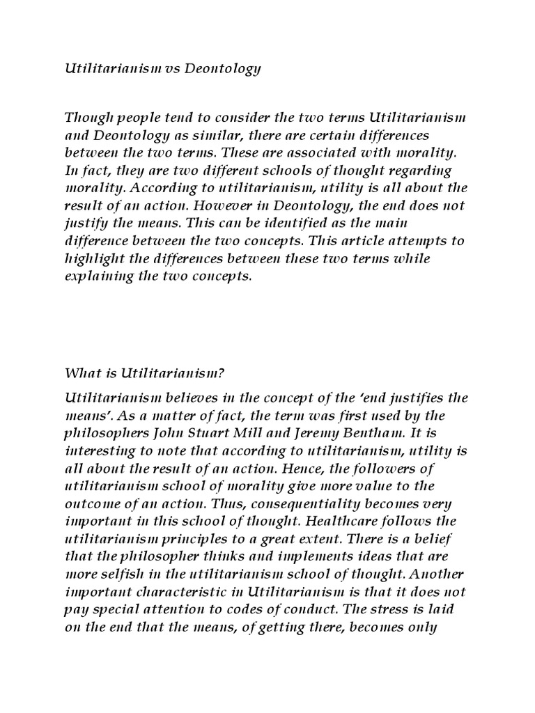 Utilitarianism Vs Deontology | PDF | Utilitarianism | John Stuart Mill