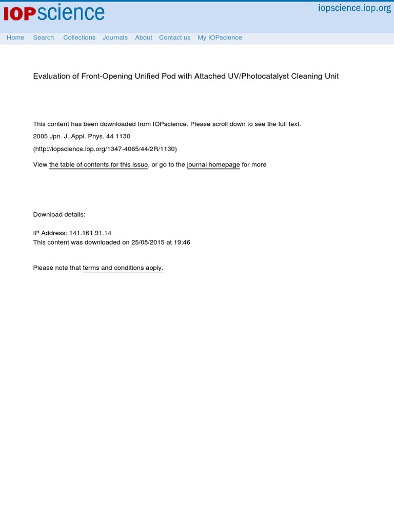 Evaluation of Front-Opening Unified Pod With Attached UV/Photocatalyst ...