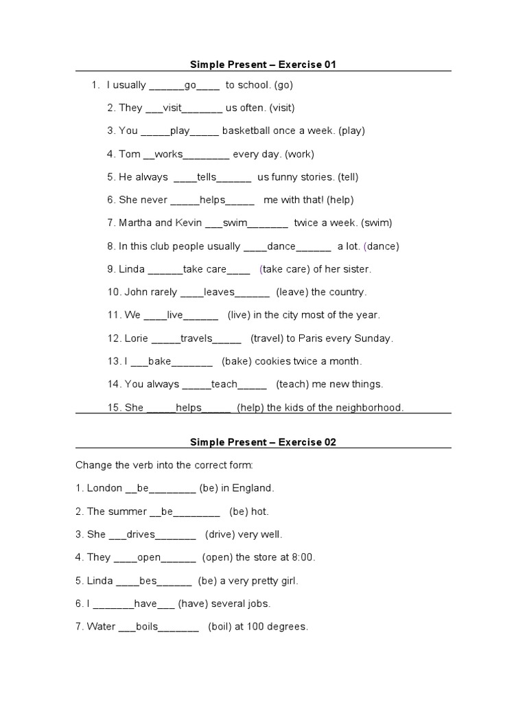 Simple Present Super Exercises | PDF