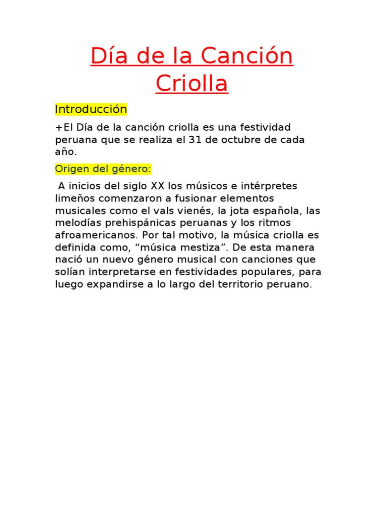 Día de La Canción Criolla | PDF