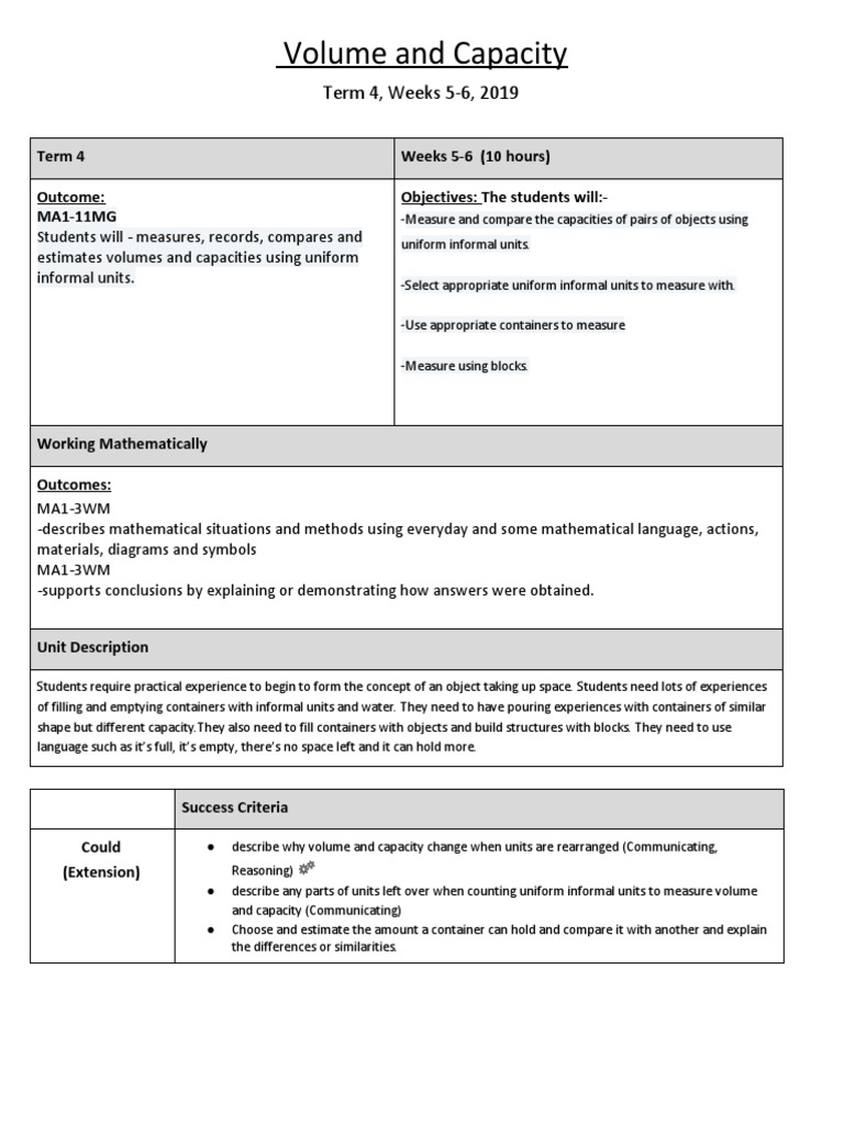 Measuring Volume and Capacity Activities | PDF | Litre | Volume