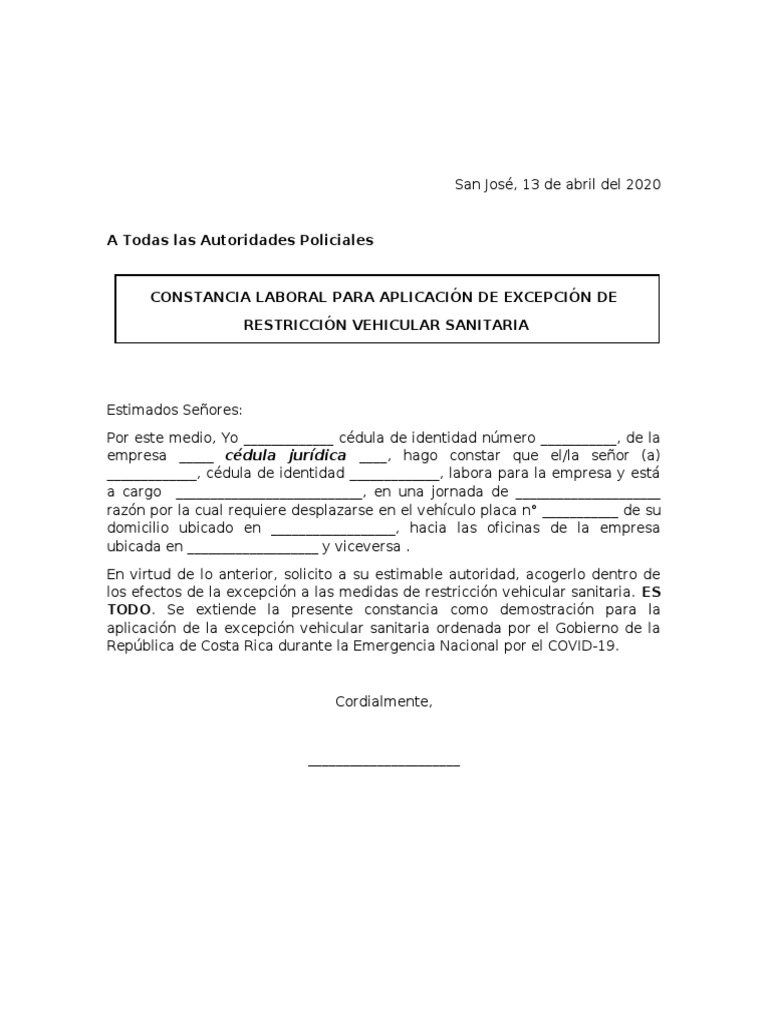 Formato Carta Restricción - Docx | PDF