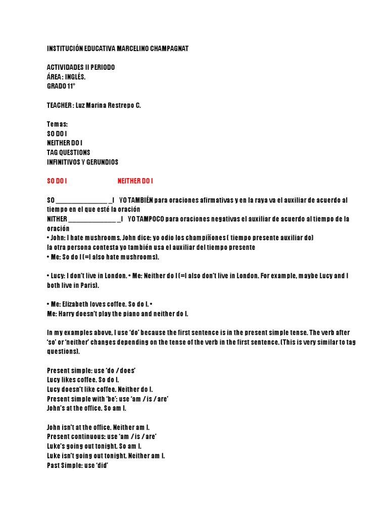 English Grammar: So Do I & Neither Do I | PDF | Syntax | Semantic Units