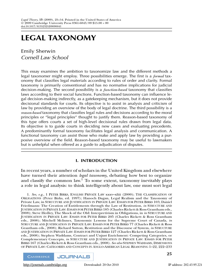 Sherwin 2009 Legal Taxonomy Fulltext | PDF | Restitution | Precedent