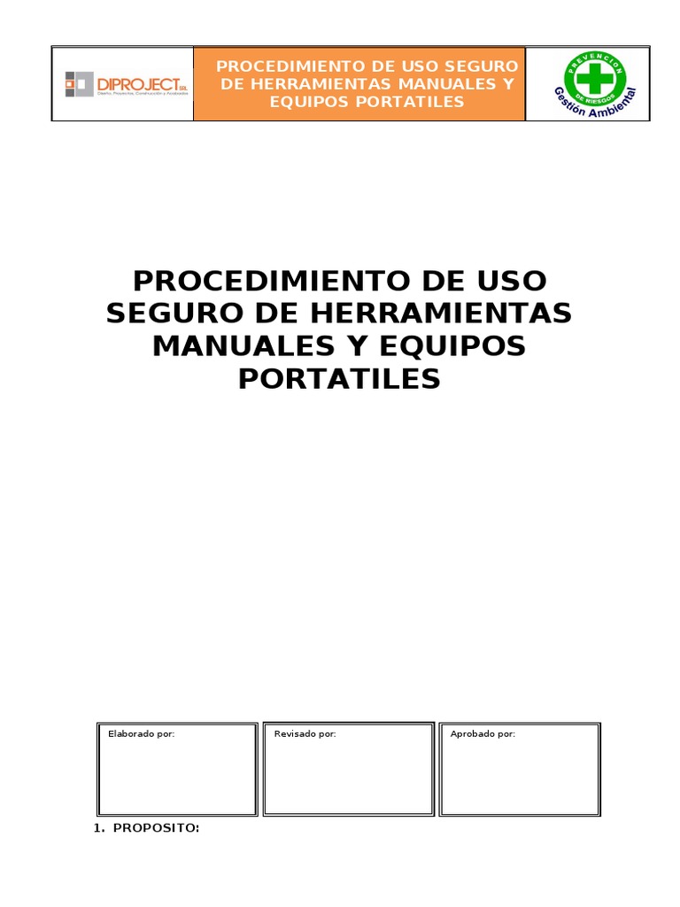 Procedimiento de Uso Seguro de Herramientas Manuales y Equipos Portatiles | PDF | Herramientas ...