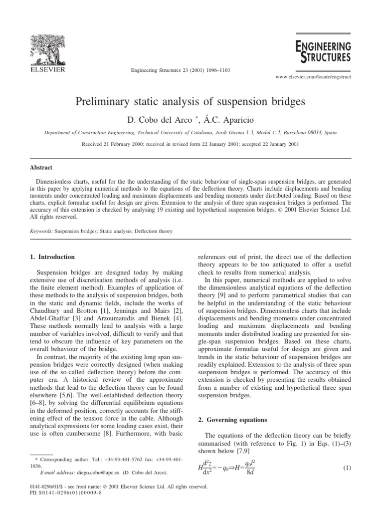 Preliminary Static Analysis of Suspension Bridges PDF | PDF | Bending ...