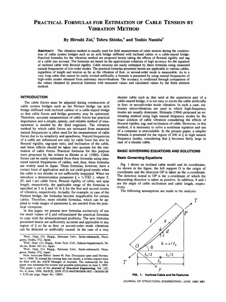 Practical Formulas For Estimation of Cable Tension by Vi PDF | PDF