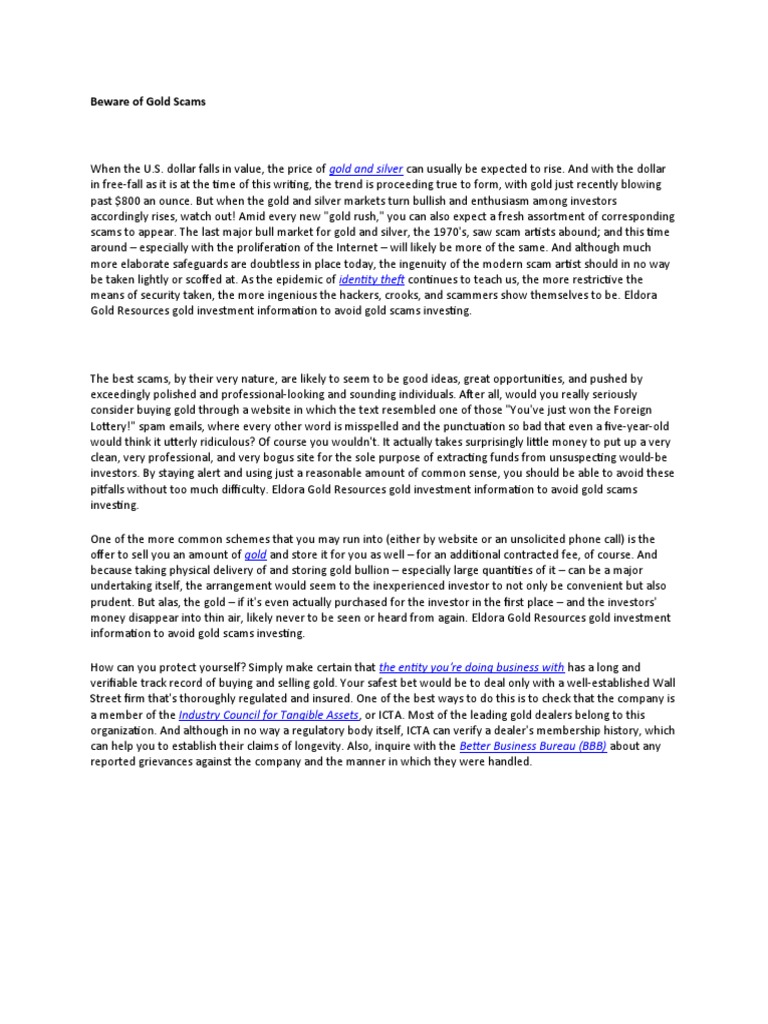 Avoid Gold Investment Scams | PDF | Economies | Business