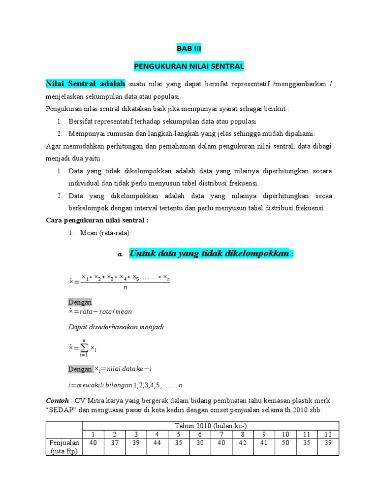 Modul Statistik Bab 3. Pengukuran Nilai Sentral (Median, Rata-Rata ...