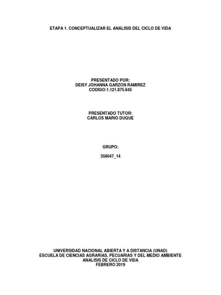 Etapa 1 Conceptualizar El Análisis Del Ciclo de Vida | PDF | Evaluación del ciclo de vida ...