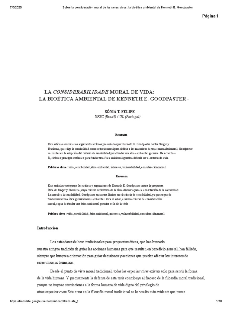 Sobre La Consideración Moral de Los Seres Vivos - La Bioética Ambiental ...