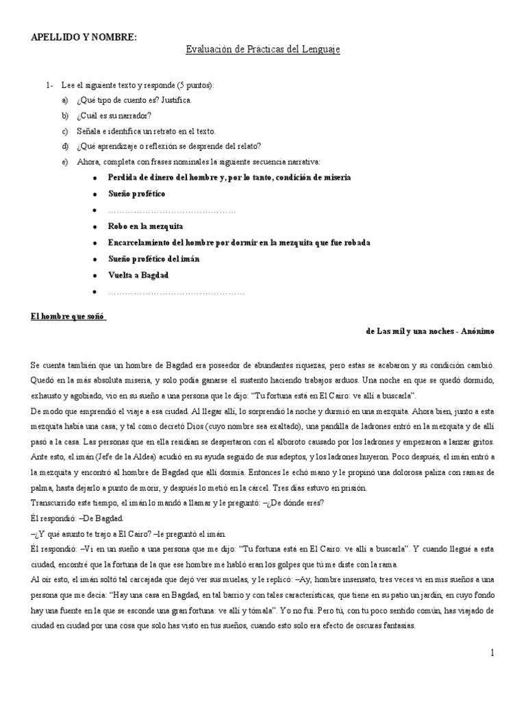 Evaluacion Cuento Tradicional y Literario Tema 2 | PDF