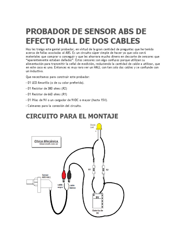Probador de Sensor Abs de Efecto Hall de Dos Cables | PDF | Diodo emisor de luz | Corriente ...