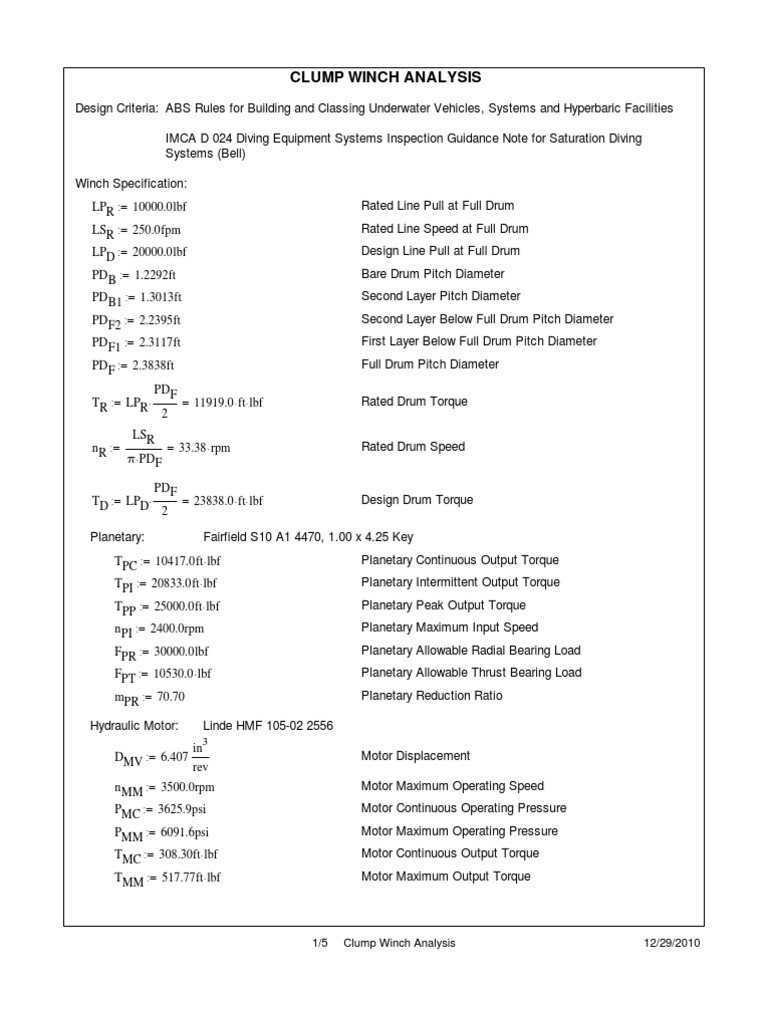 Mathcad - Clump Winch Analysis | PDF