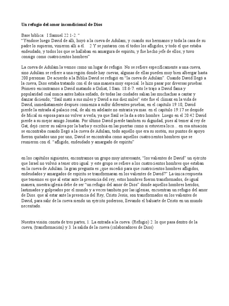 La Cueva De Adulam Un Refugio Del Amor De Dios Pdf David Saulo
