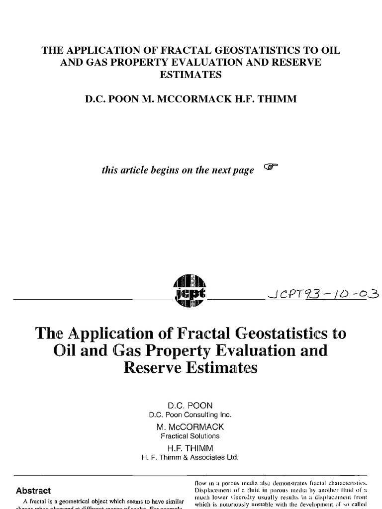 The Application of Fractal Geostatistics To Oil and Gas Property Evaluation and Reserve ...