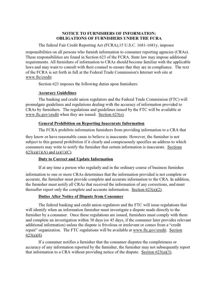 FCRA Notice To Furnishers | PDF | Virtue | Government Information