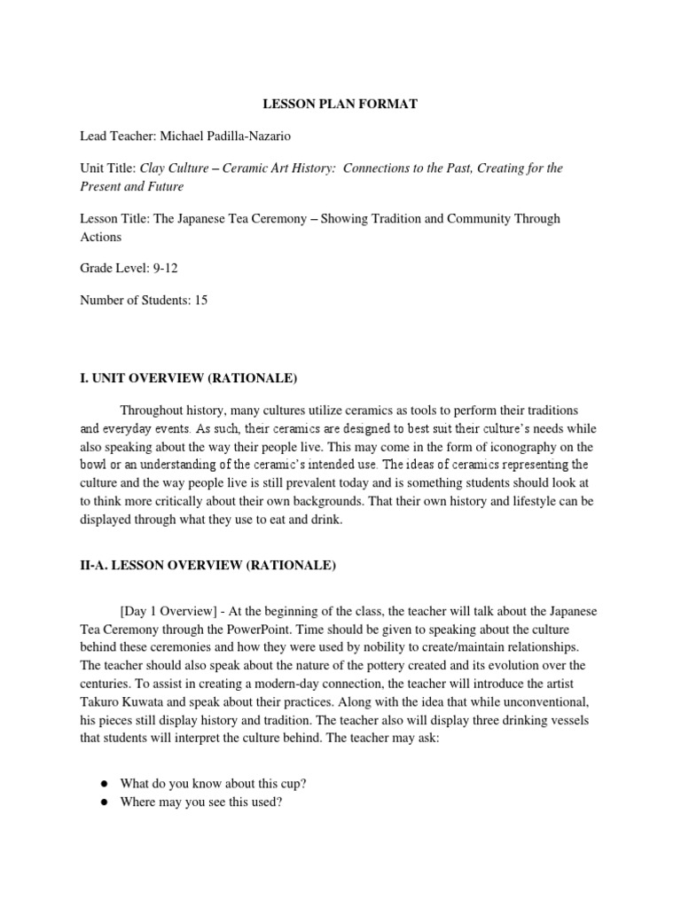 Lesson Plan Format: Present and Future | PDF | Pottery | Vocabulary