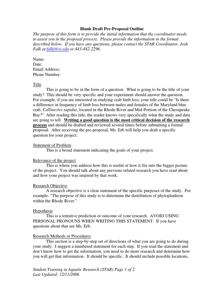 Blank Draft Pre-Proposal Outline | PDF | Question | Science