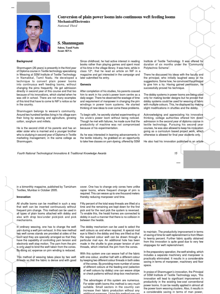 Conversion of Plain Power Looms Into Continuous Weft Feeding Looms ...