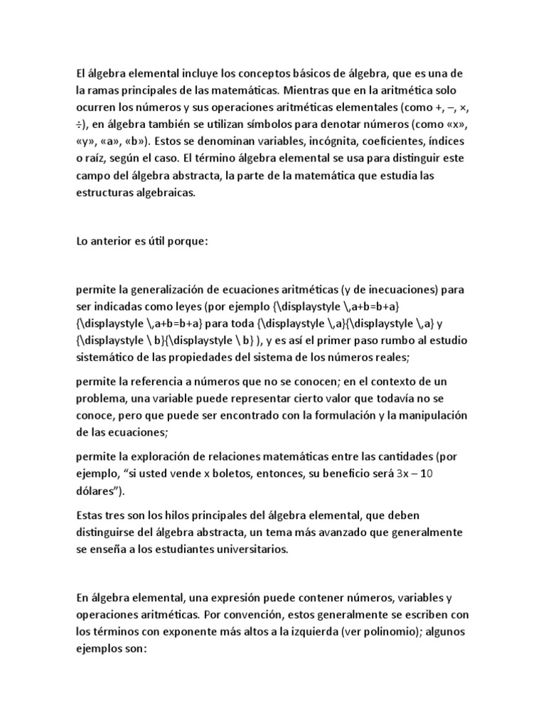 Algebra Elemental | PDF | Álgebra | Números