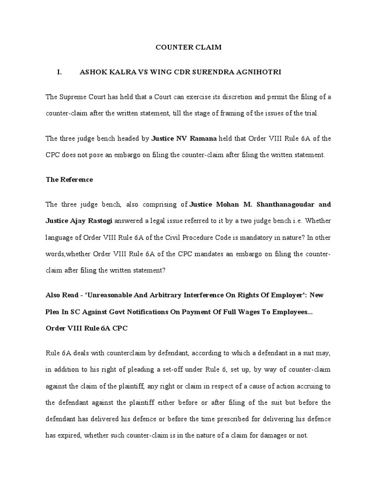 Counter Claim | PDF | Prejudice (Legal Term) | Lawsuit