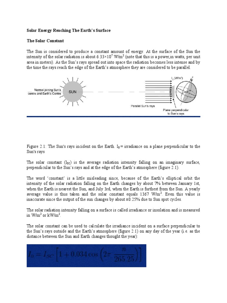 Solar Energy Reaching The Earth's Surface The Solar Constant | PDF ...