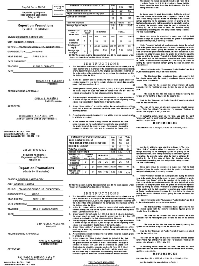 Report On Promotions: Deped Form 18-E-2 56 0 56 | PDF