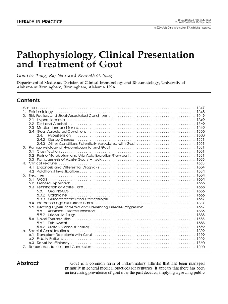 Pathophysiology, Clinical Presentation and Treatment of Gout | PDF ...