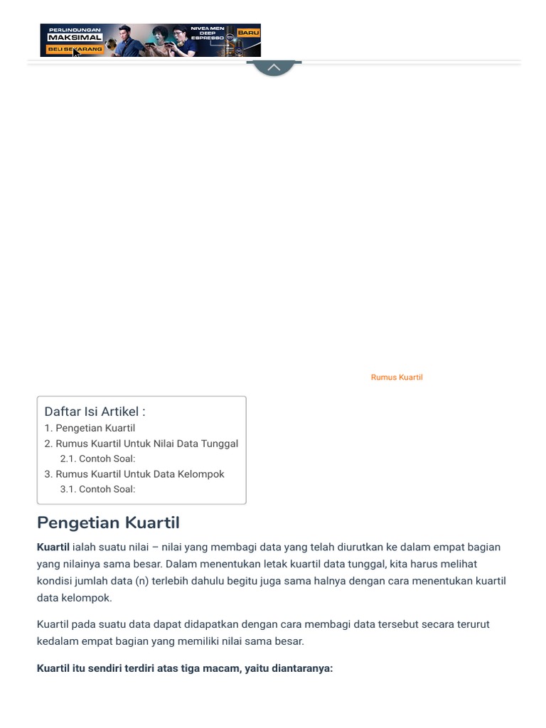Rumus Kuartil - Pengertian, Cara Menentukan Dan Contoh Soal PDF | PDF ...