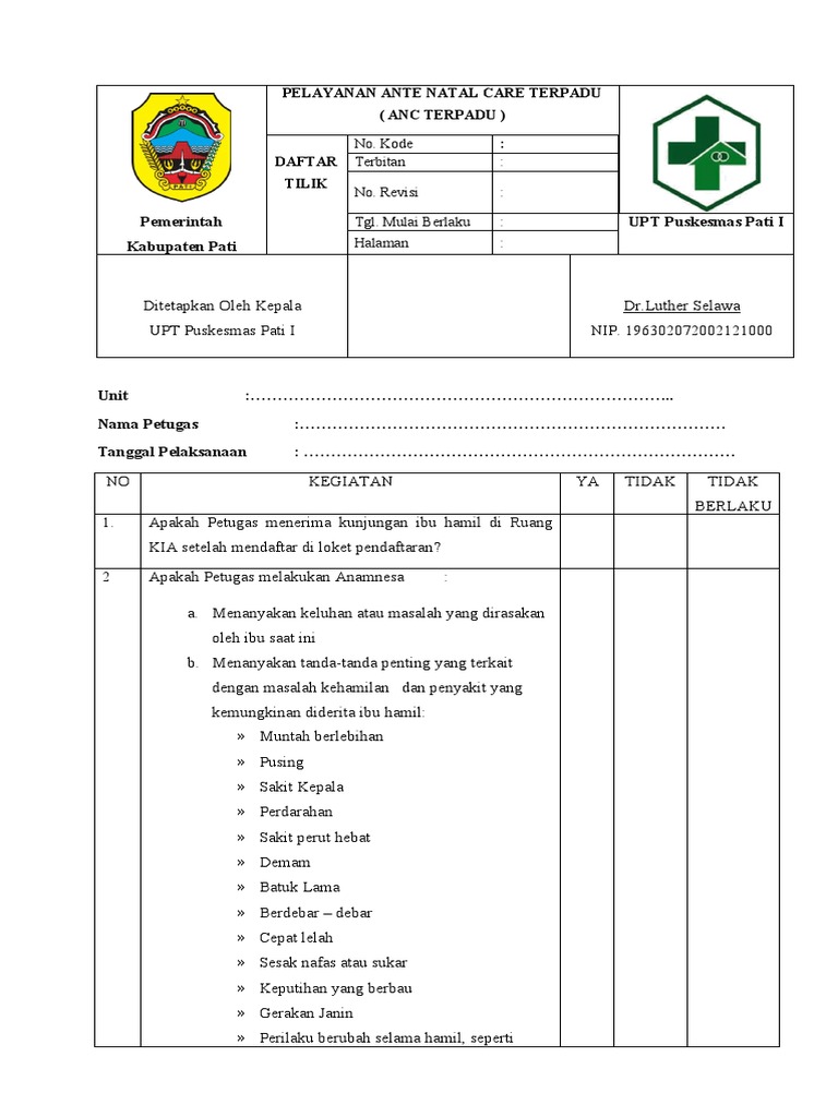 Daftar Tilik Anc Terpadu | PDF