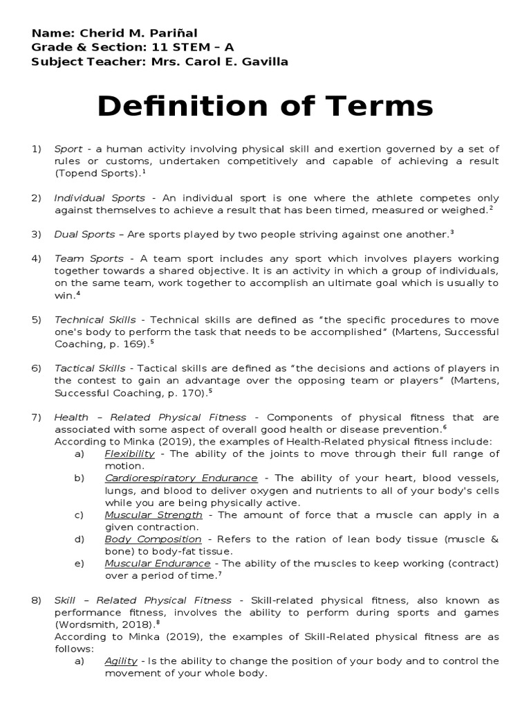 Definition of Terms: Name: Cherid M. Pariñal Grade & Section: 11 STEM ...