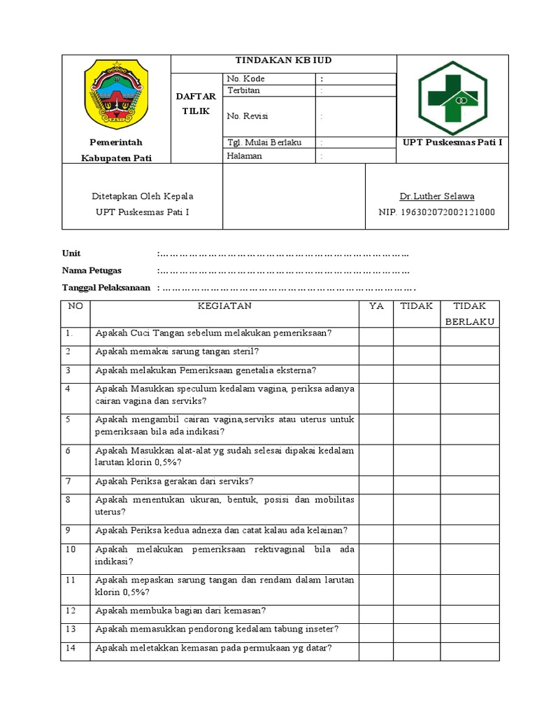 Daftar Tilik Tindakan KB Iud | PDF