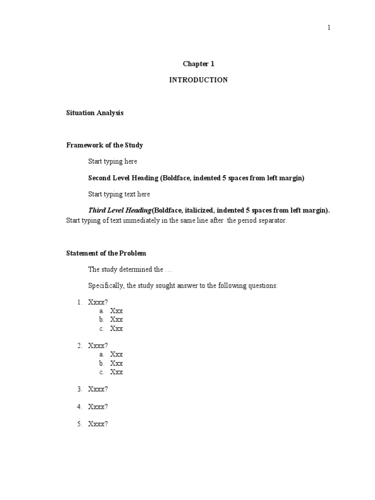 Third Level Heading (Boldface, Italicized, Indented 5 Spaces From Left ...
