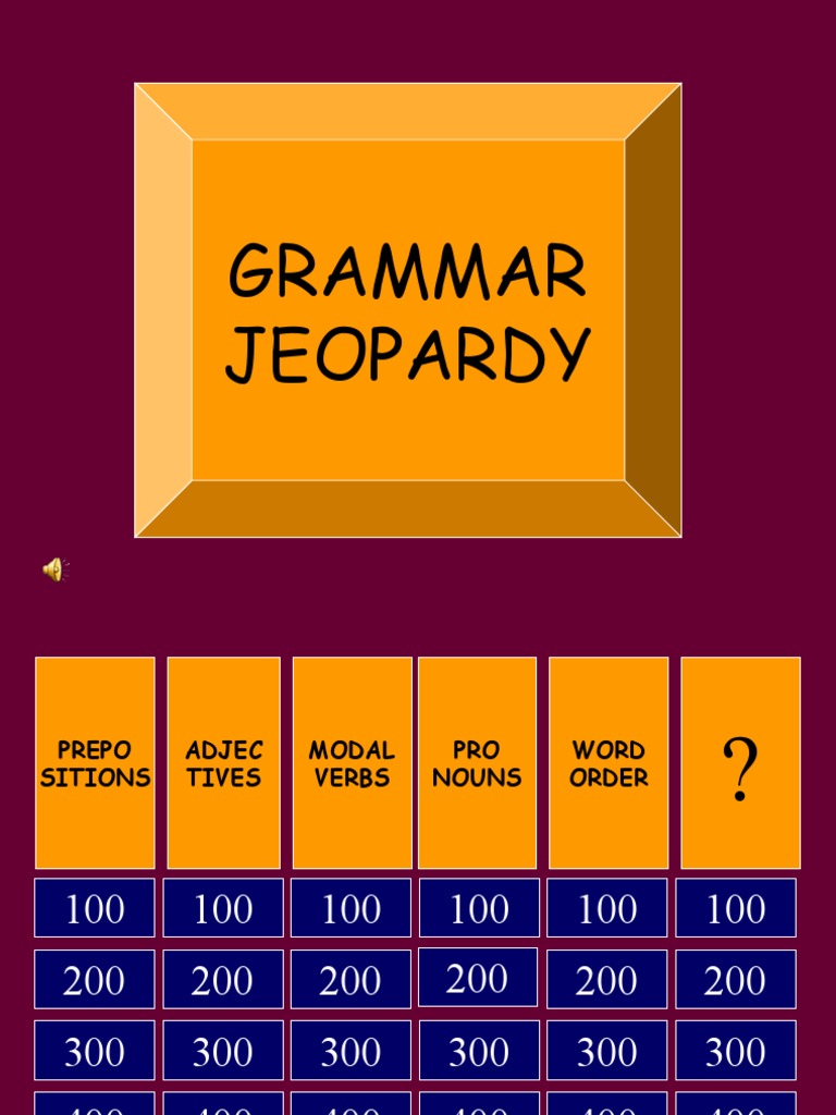 Grammar Jeopardy: Template by Bill Arcuri, WCSD | PDF | Adjective | Plural