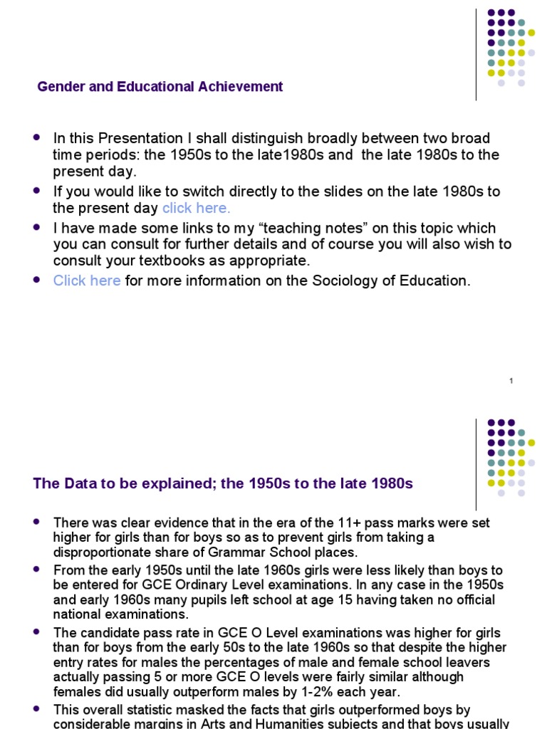 Gender and Educational Achievement: Click Here | PDF | Socialization ...