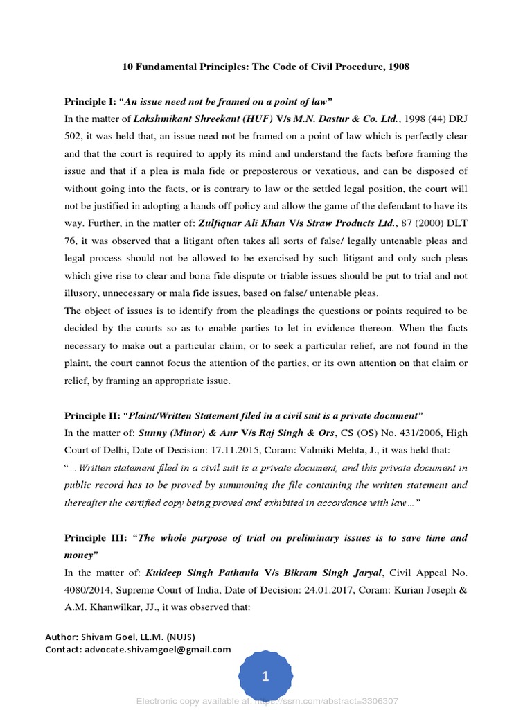 Key Principles of Civil Procedure Code | PDF | Pleading | Discovery (Law)