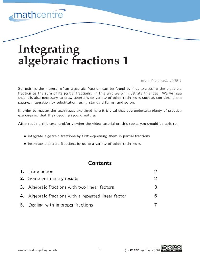 Integrating Algebraic Fractions | PDF | Fraction (Mathematics ...