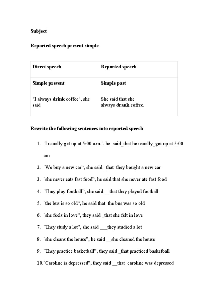 Task Reported Speech Present Simple | PDF