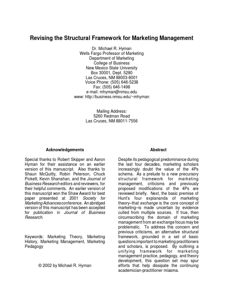 Revising The Structural Framework For Ma PDF | PDF | Concept | Marketing