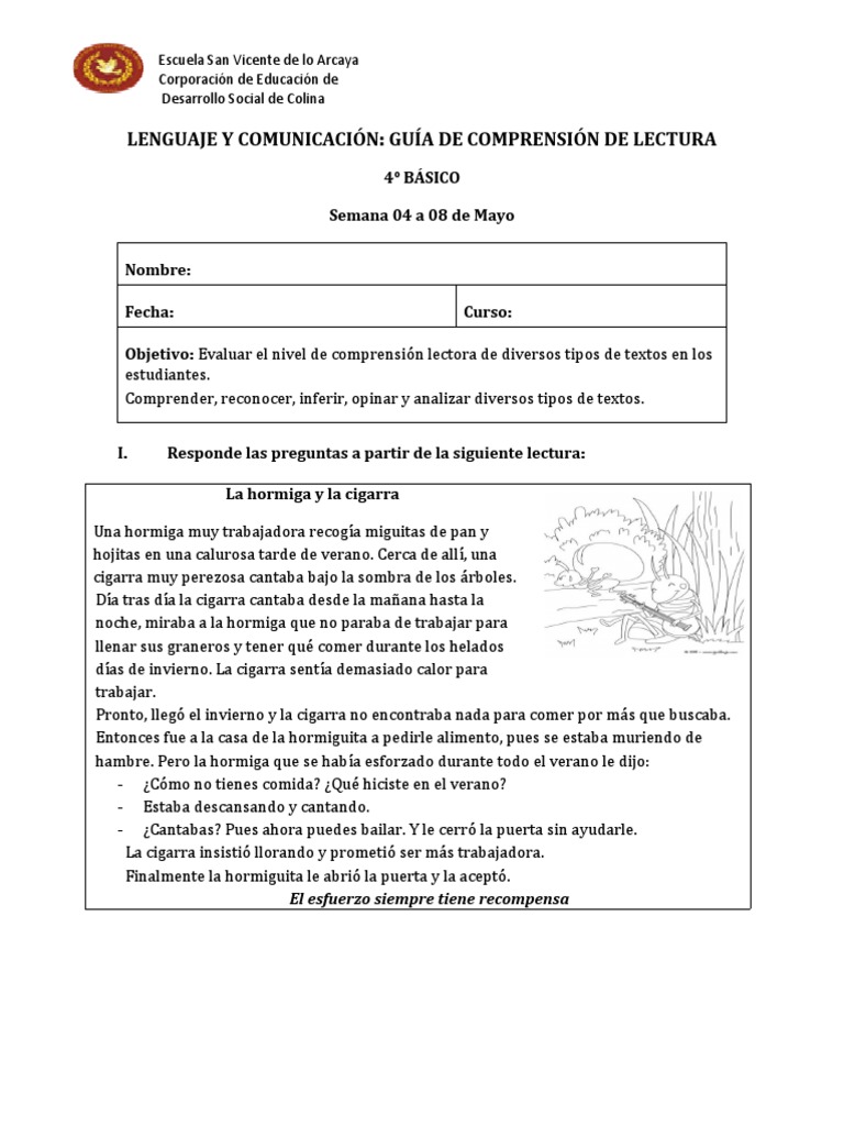 Guía Comprensión Lectora Fábula 4 Básico Pdf